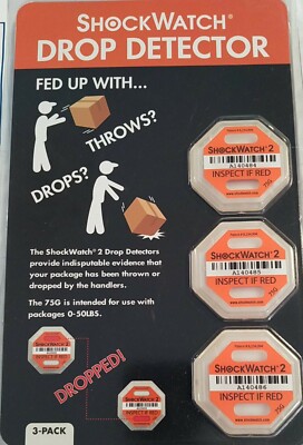 New Shock Watch Drop Detector 3 Pack Up to 50 LBS Fragile Packages SWDD ...