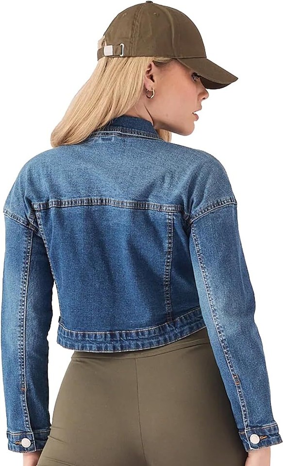 JMOJO Crop Denim Jackets Trucker Classic Ladies Stretch Denim Western ...