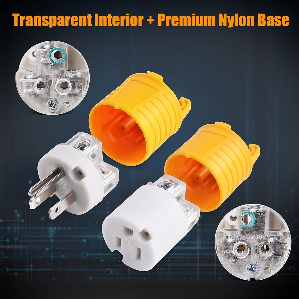 10X 15A Male 5pc Female Extension Cord Ends Electrical Replacement ...