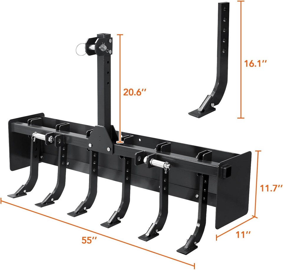 55" Width Box Blade Tractor Attachment W/6 Scarifier Shank for Cat 0 ...