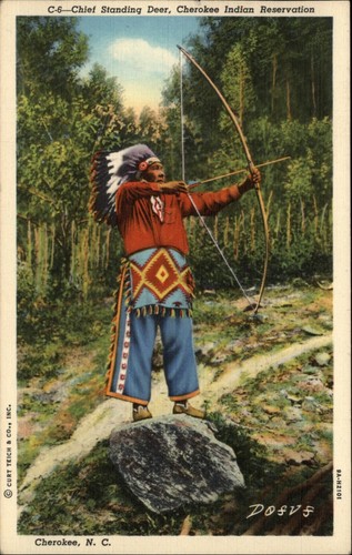 Cherokee North Carolina Chief Standing Deer archery bow arrow 1946 ...