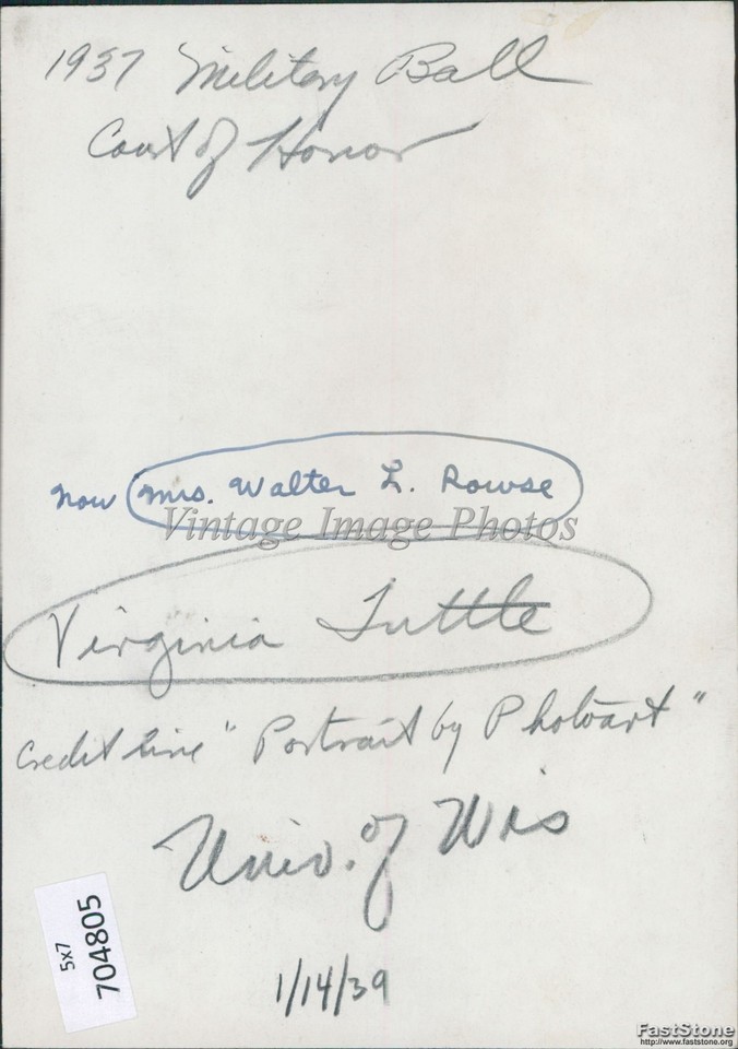 1939 Virginia Tuttle Military Ball Court Honor University Wi Woman ...