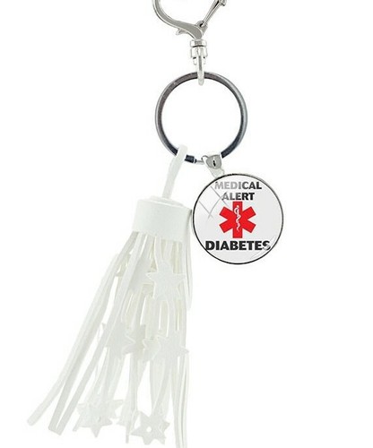 Diabetic Medical Alert Dome Cabochon Glass with White Tassels Key Ring ...