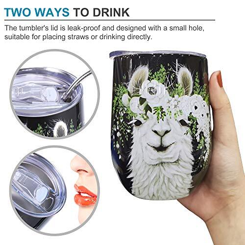 Llama Gifts Alpaca Cup Wine Tumbler With Lid And Straw 12oz Stemless ...