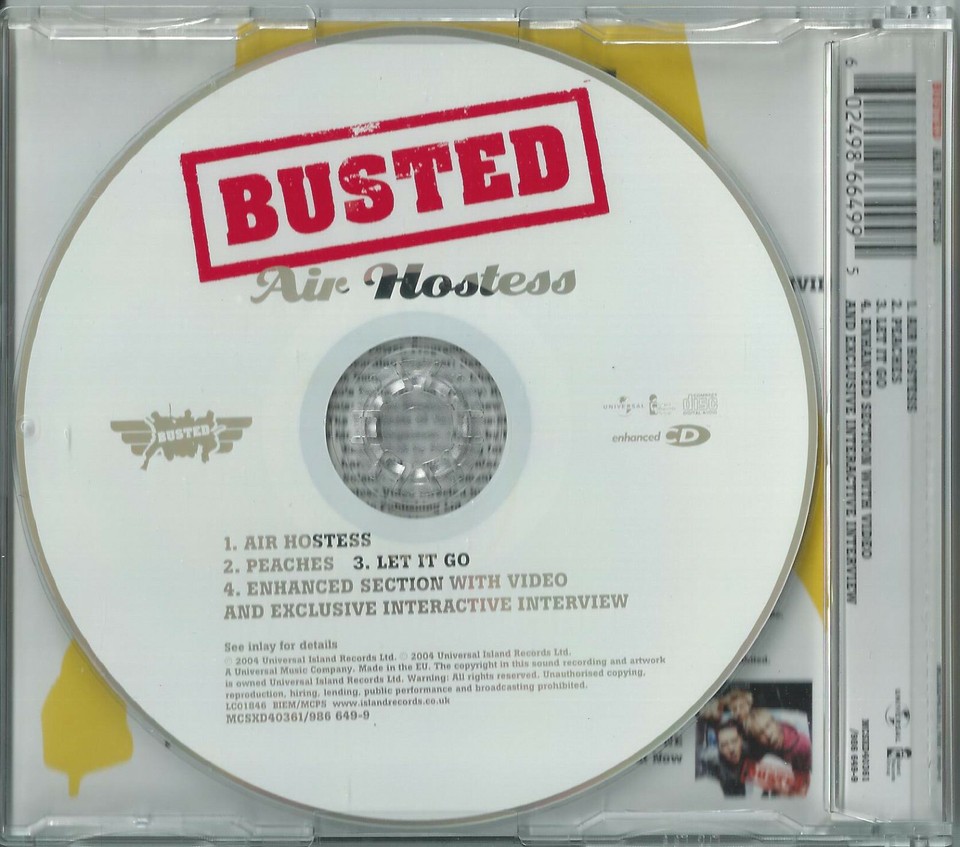 BUSTED -AIR HOSTESS 2004 UK CD2 JAMES BOURNE CHARLIE CHARLIE SIMPSON ...