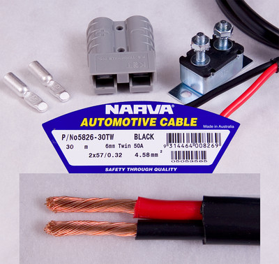 15m 6MM TWIN CORE DUAL BATTERY & ANDERSON PLUG WIRE - TW50 50AMP 2 CORE ...