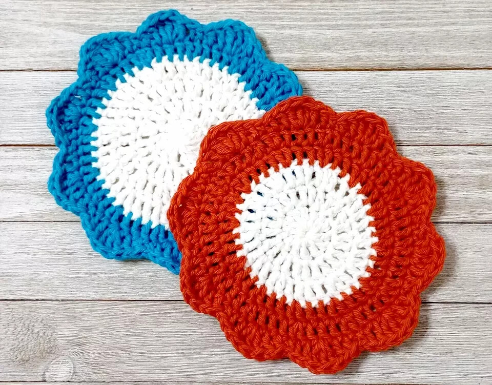 crochet handmade flower doilies dish cloth kitchen trivet orange blue ...