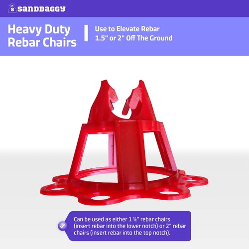Sandbaggy Plastic Rebar Chair - Elevates Rebar 1 ½" or 2" - Rebar #3 to ...