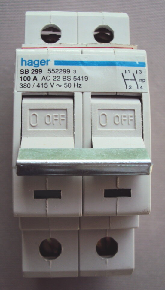 HAGER SB299 552299 3 100A AC22 BS 5419 100 AMP SWITCH DISCONNECTOR ...