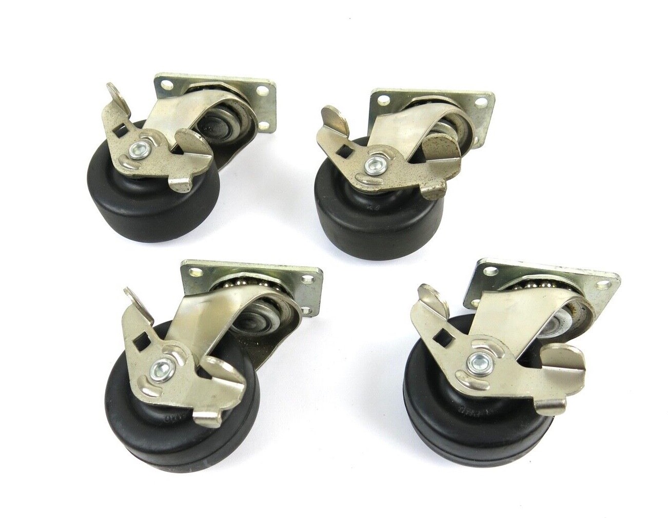 Plastiglide Black & Nickel 2" Swivel Plate Mount Locking Caster Set of ...