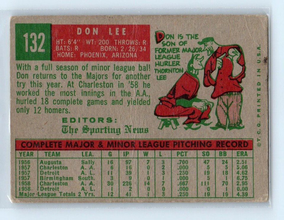 1959 Topps The Sporting News #132 Don Lee. Rookie Stars of 1959 Tigers ...