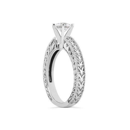1/2ct E SI1 Round Natural Diamond 14k Vintage Style Ring with Wedding ...