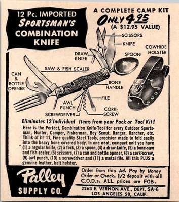 Palley Supply Co. Sportsman's Combination Knife Los Angeles CA 1955 Ad ...