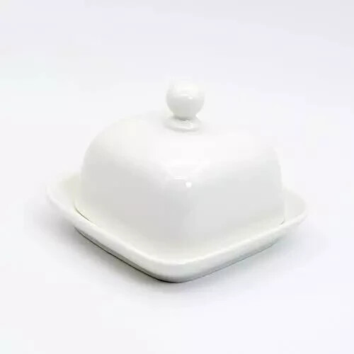 Mini Square Butter Dish With Lid White Procelain Domed Cheese Dish With ...