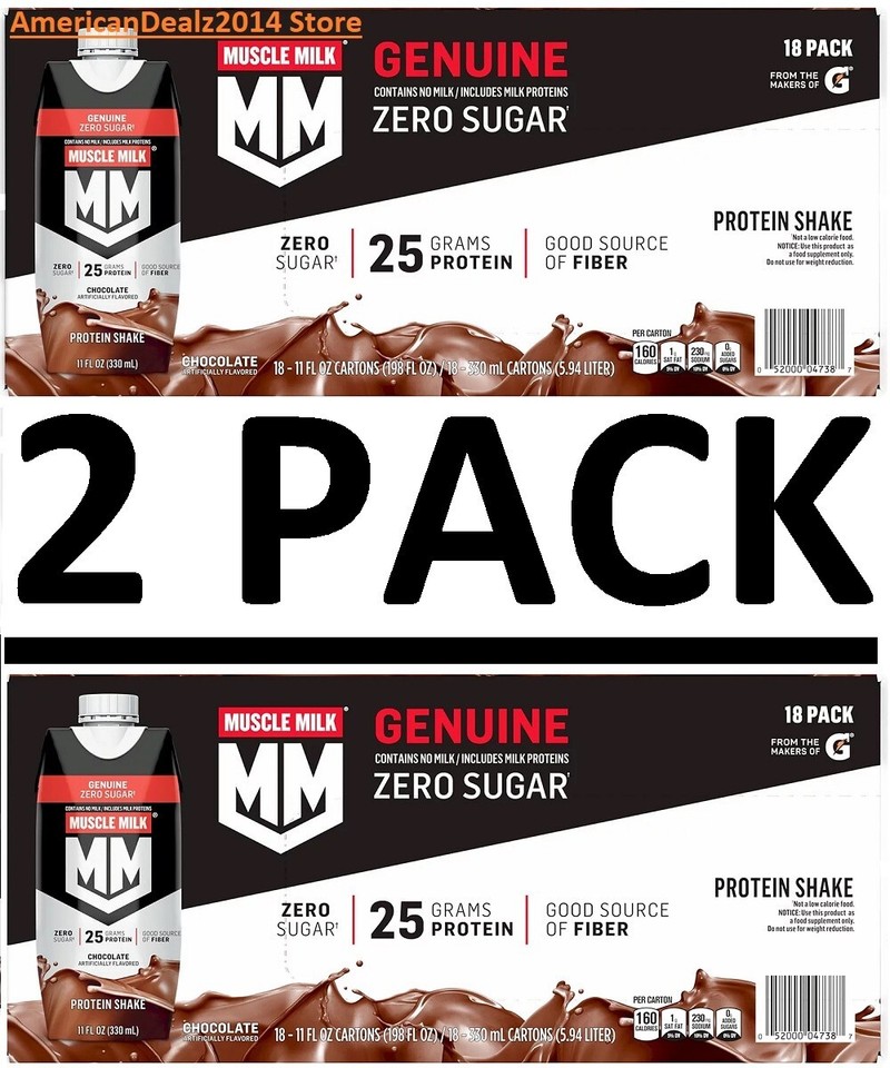 2 Pack** Muscle Milk Genuine Protein Shake, Chocolate 11 fl oz, 18 pk ...