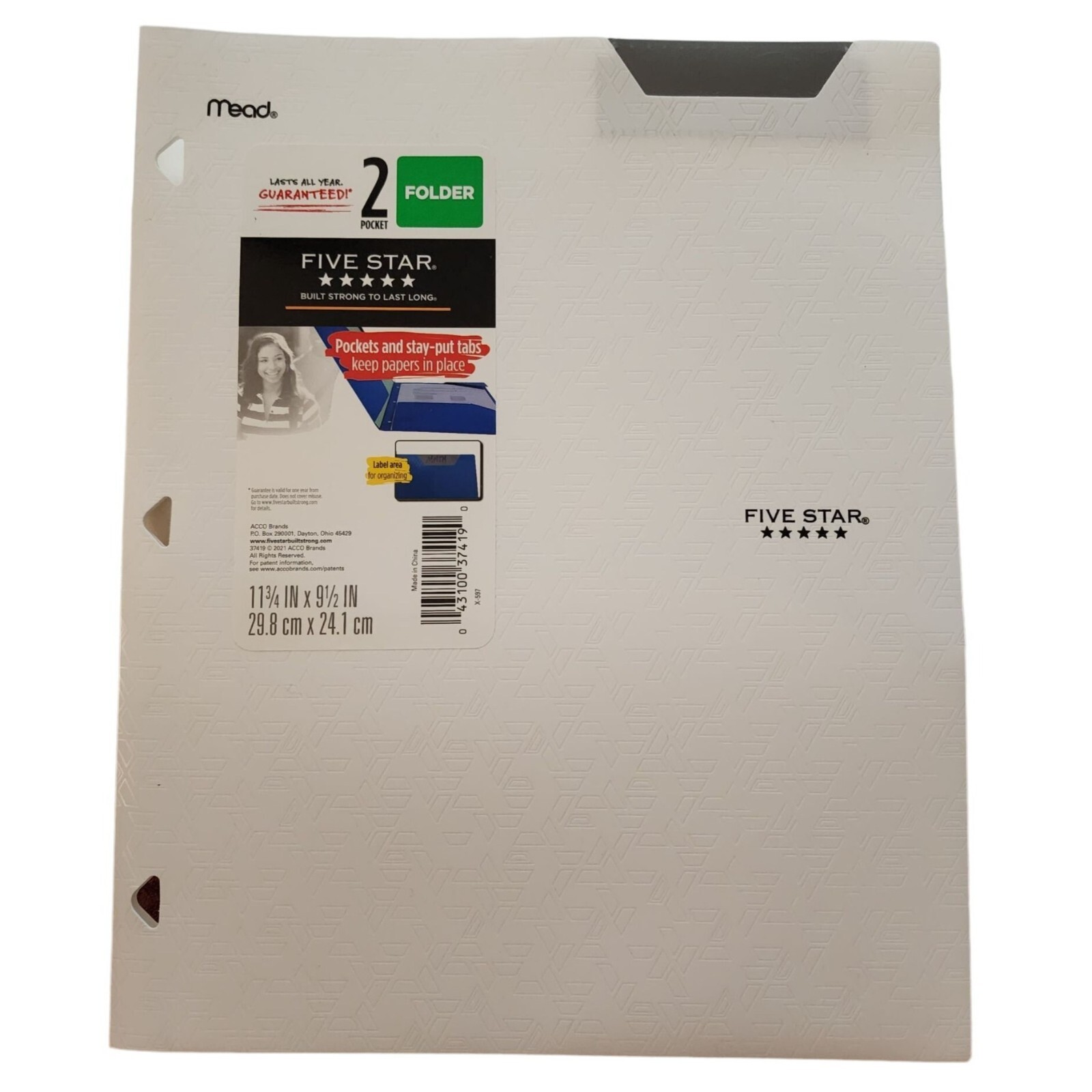 New Five Star Mead White Plastic 2 Pocket Folder Label Area Triangle ...