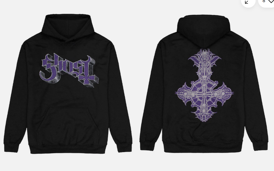 Ghost Chrome Logo & Crucifix Hoodie Men’s Rock Band Merch Graphic ...