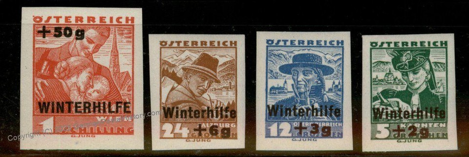 Austria 1935 WHW Winter Charities Mi613-616 Imperf Mint Never Hinged ...