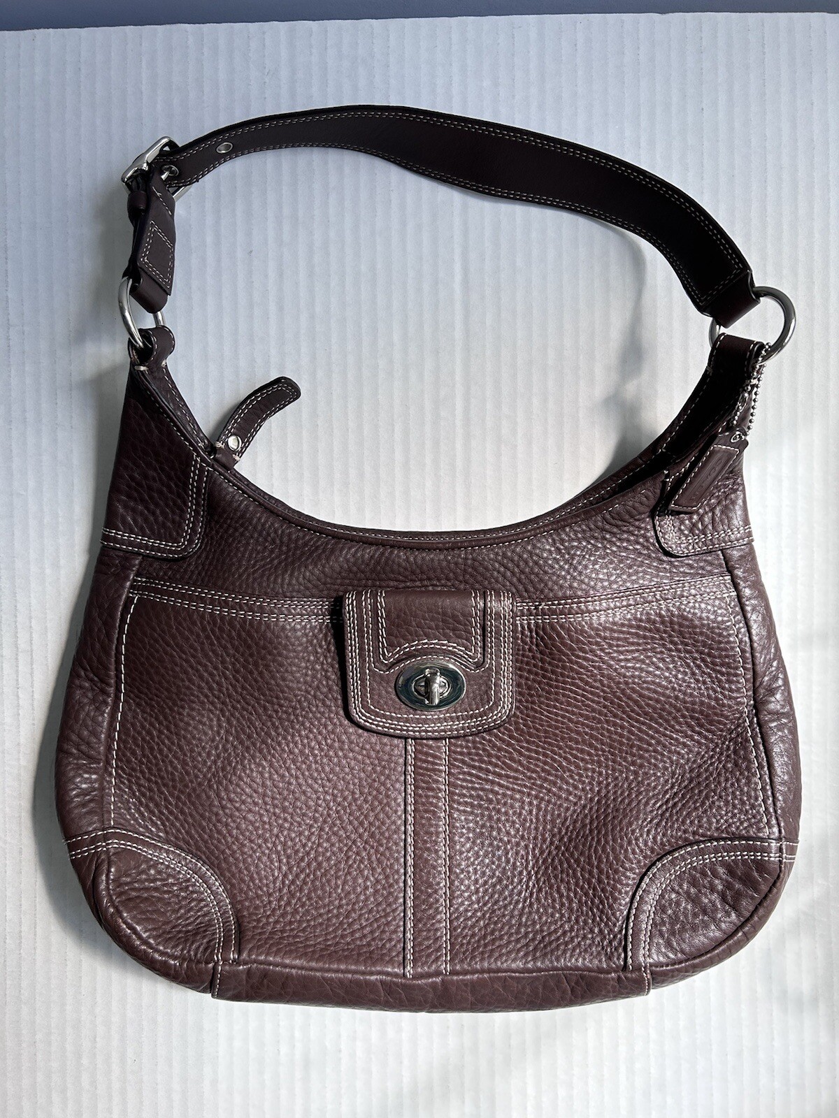Coach Hamilton Brown Pebbled Leather Turnlock Hobo Sh… - Gem