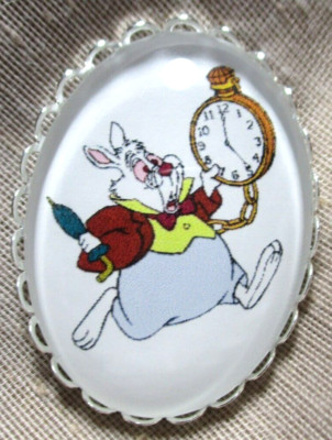 XL CAMEO BUTTON - ALICE IN WONDERLAND'S WHITE RABBIT W STOPWATCH - 1-1/ ...
