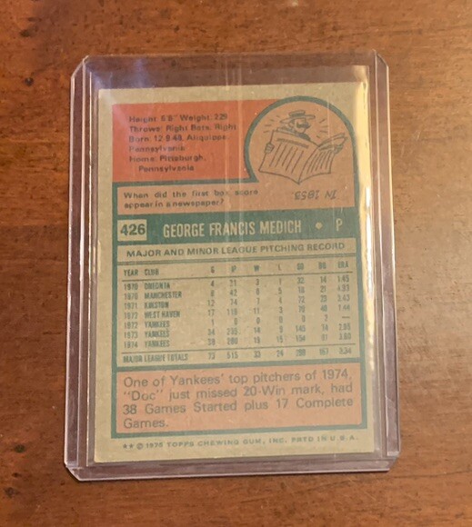1975 Topps Doc Medich George Medich #426 | eBay