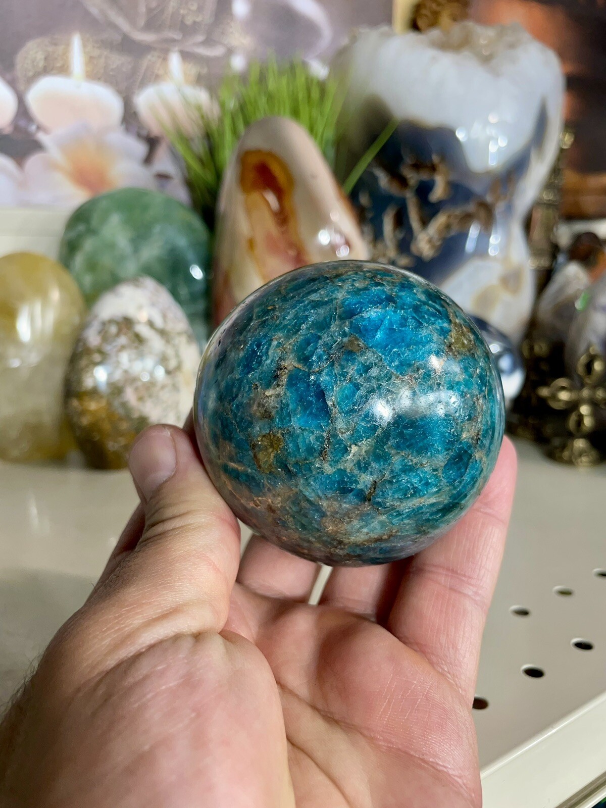 Blue Apatite Crystal Orb Stone Sphere Healing Yoga Reiki Meditation 3 ...