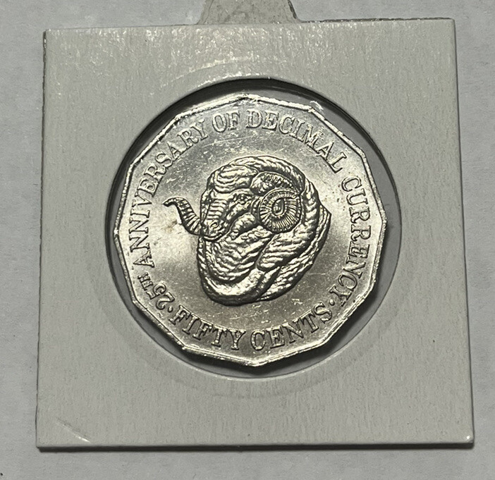 1991 RAMS HEAD 50 cent coin - 25th anniversary of decimal currency ...