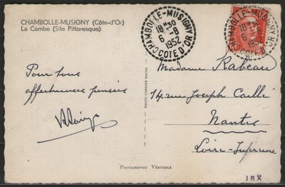 FRANCE: Côte d'or / CàD tireté CHAMBOLLE-MUSIGNY sur CP de 1952 | eBay