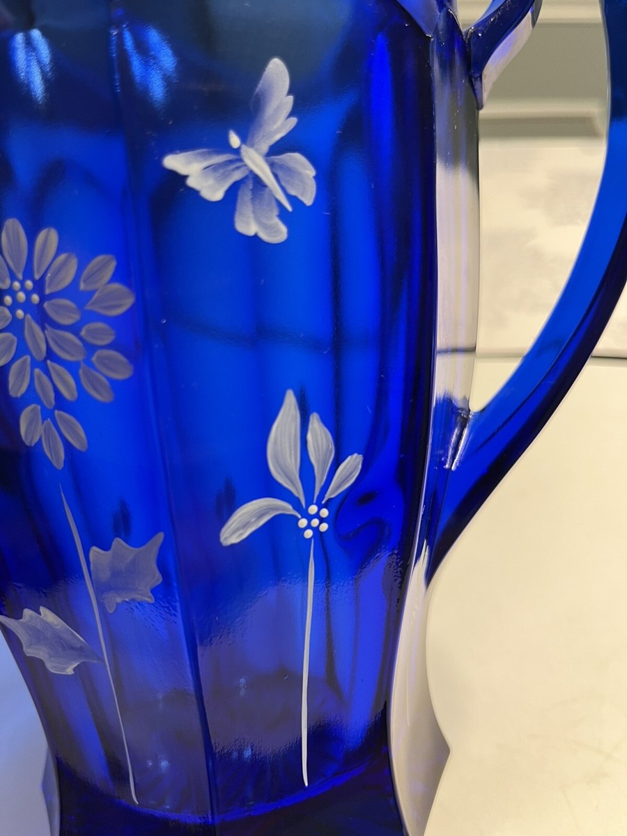 sales on clearance Vintage Fenton Cobalt Blue Hand Painted Flowers ...