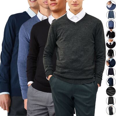 NEXT Mens V Neck Jumper Long Sleeve Soft Acrylic Knit Office Sweater ...