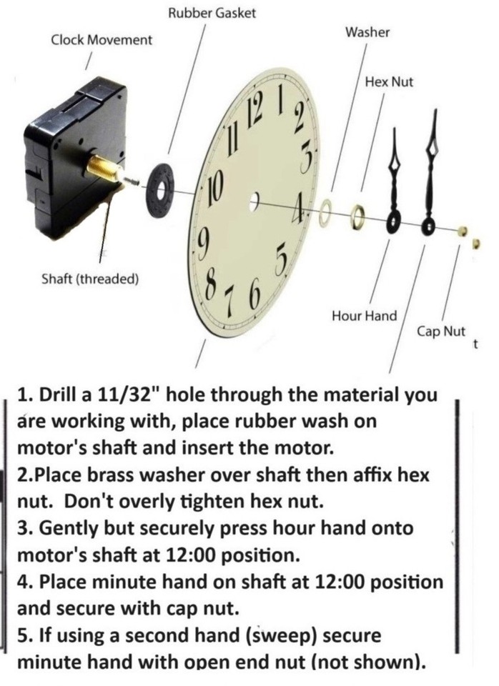 High Torque (Silent Sweep) Clock Movement w/Bold 8" Spaded Hands #34 ...