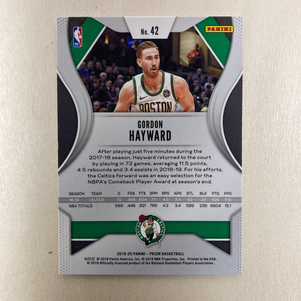Gordon Hayward 2019-20 Panini Prizm #42 NBA Basketball Boston Celtics ...