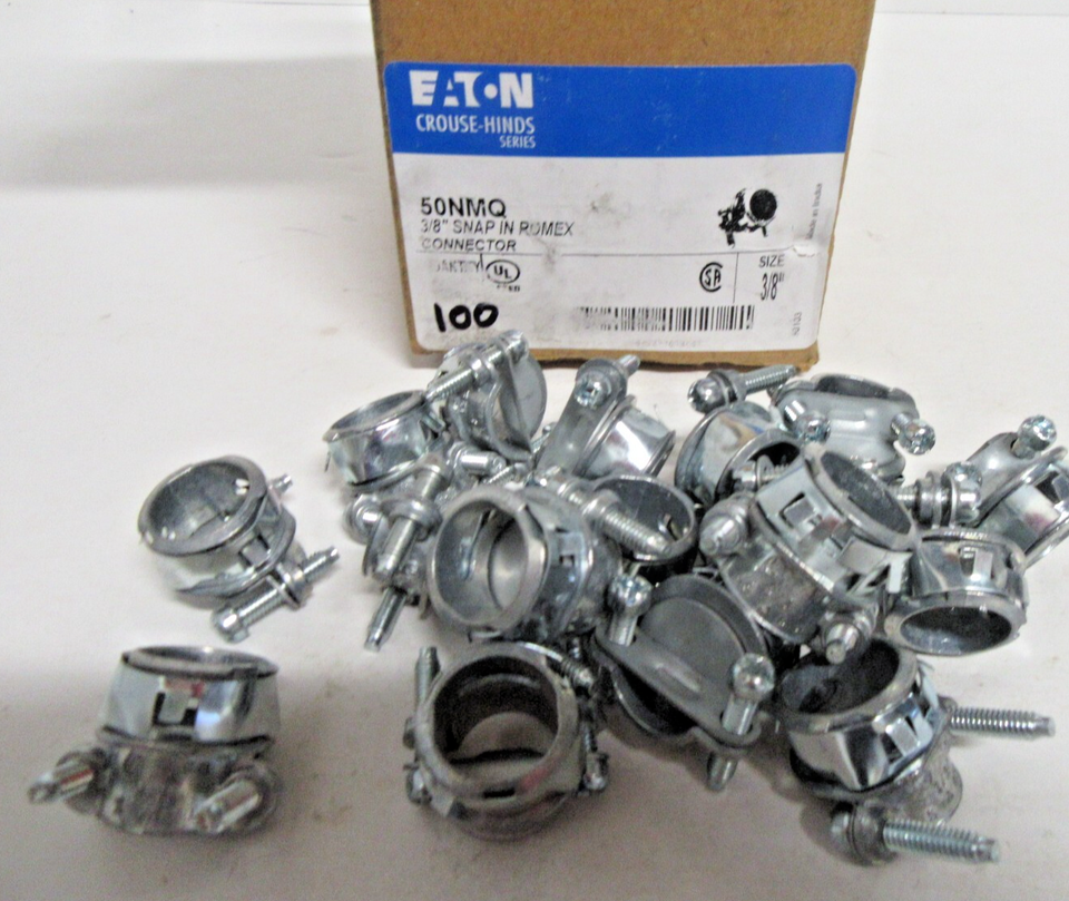 (100-PACK) EATON 50NMQ 3/8" ROMEX Quick-Loc Snap-in CONNECTOR for 1/2 ...