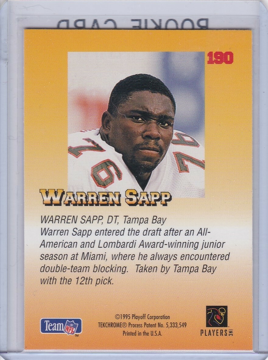 WARREN SAPP ROOKIE CARD 1995 Draft Playoff Football RC Miami Hurricanes ...