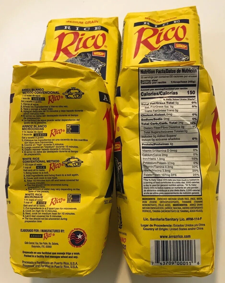 Arroz Rico Grano Mediano, Puerto Rican Rice 4 bags X 3 lb each. "El ...