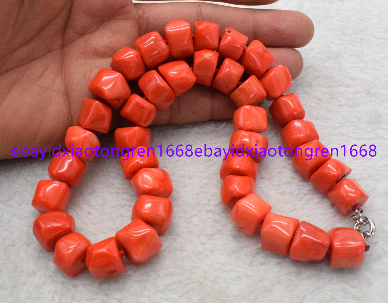 Charming Natural 12-14mm Orange Coral Barrel Gemstone Beads Necklace 18 ...
