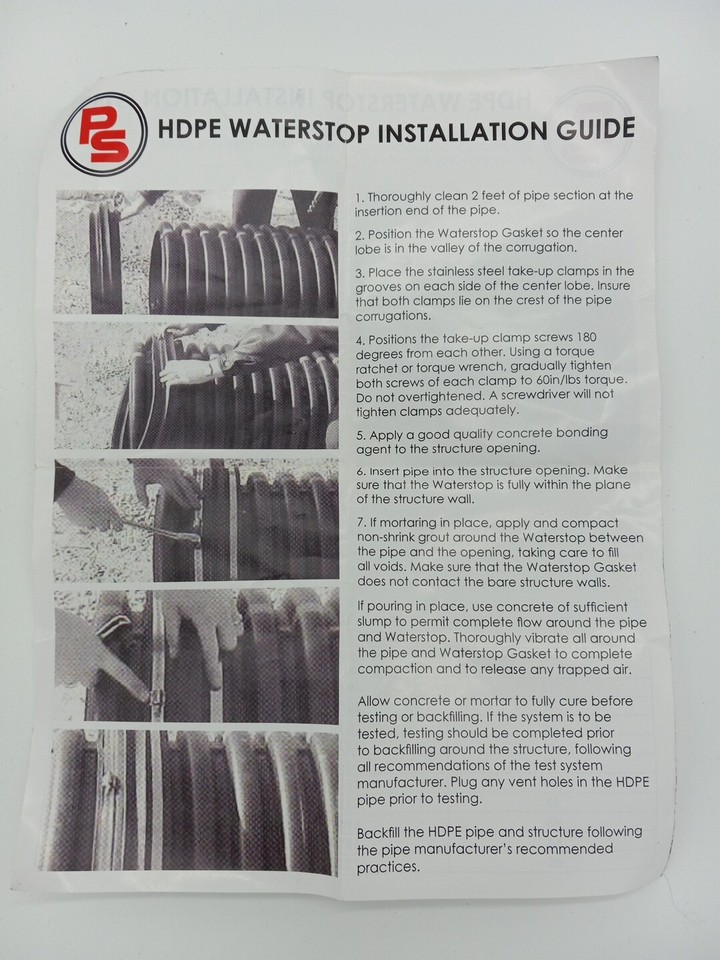 24" Press-Seal HDPE Corrugated Pipe Waterstop Gasket | eBay