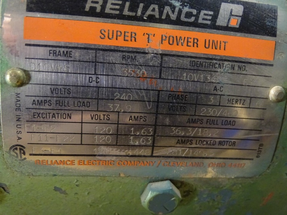 Reliance Super "T" Power Unit Motor Generator 240V 3530rpm 3Ph , D10V ...
