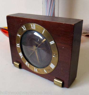 Telechron electric desk dresser clock wood mid century art deco block ...