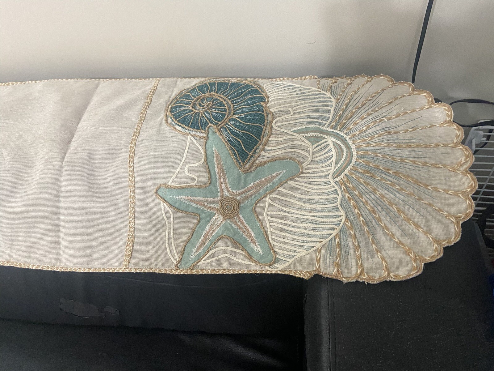 Pier 1 One Tan/ Turquoise Sea Shell Embroidered Corded Trim 15x69 | eBay