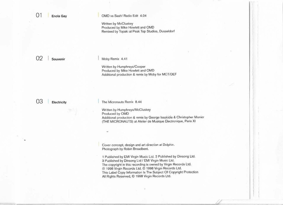 Orchestral Manoeuvres In The Dark - The OMD Remixes (CD EP 1998) | eBay