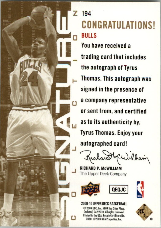 2009-10 Upper Deck Signature Collection #194 Tyrus Thomas Auto - BSK | eBay