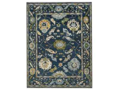 Oushak Hand-knotted Dark Blue Turkish Contemporary Rugs for living area ...