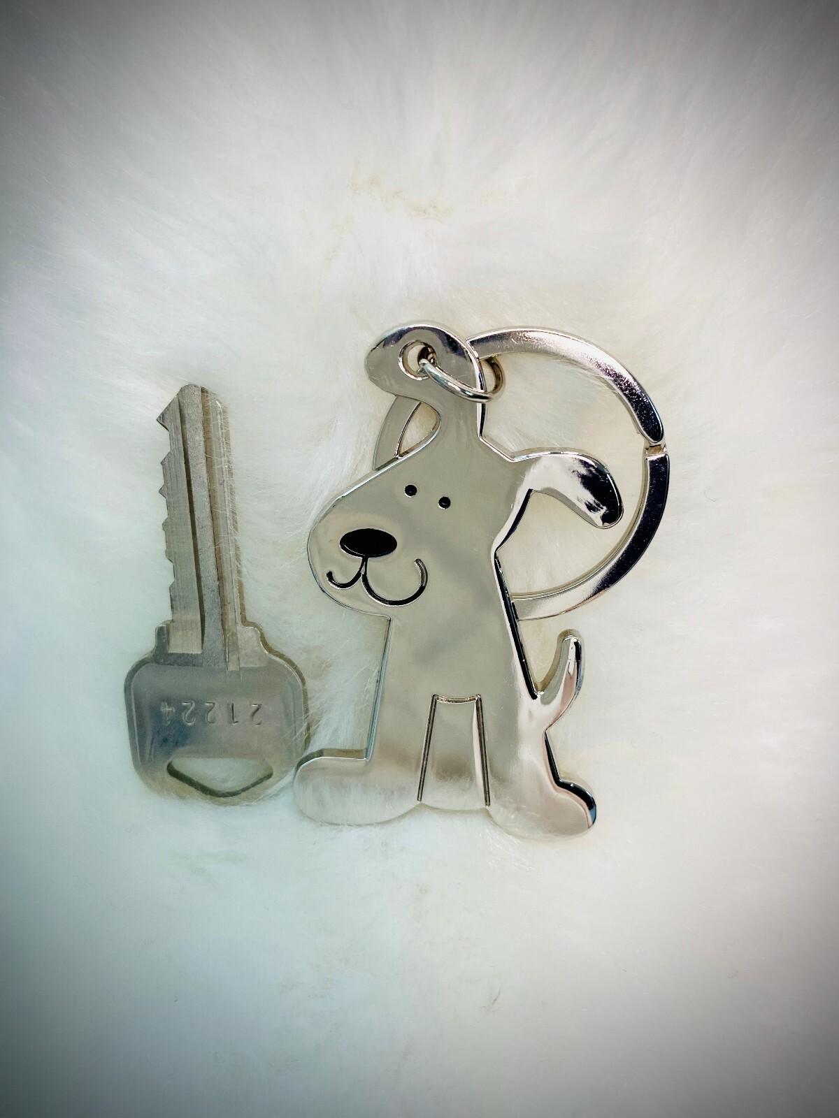 Keychain Dog Puppy Silver Stainless Steel Pendant w/Key Chain Ring ...