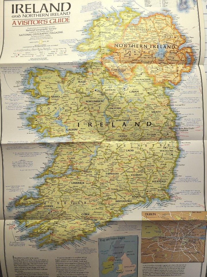 Ireland and Northern Ireland Map A Visitors Guide Nat Geo Vintage Map ...