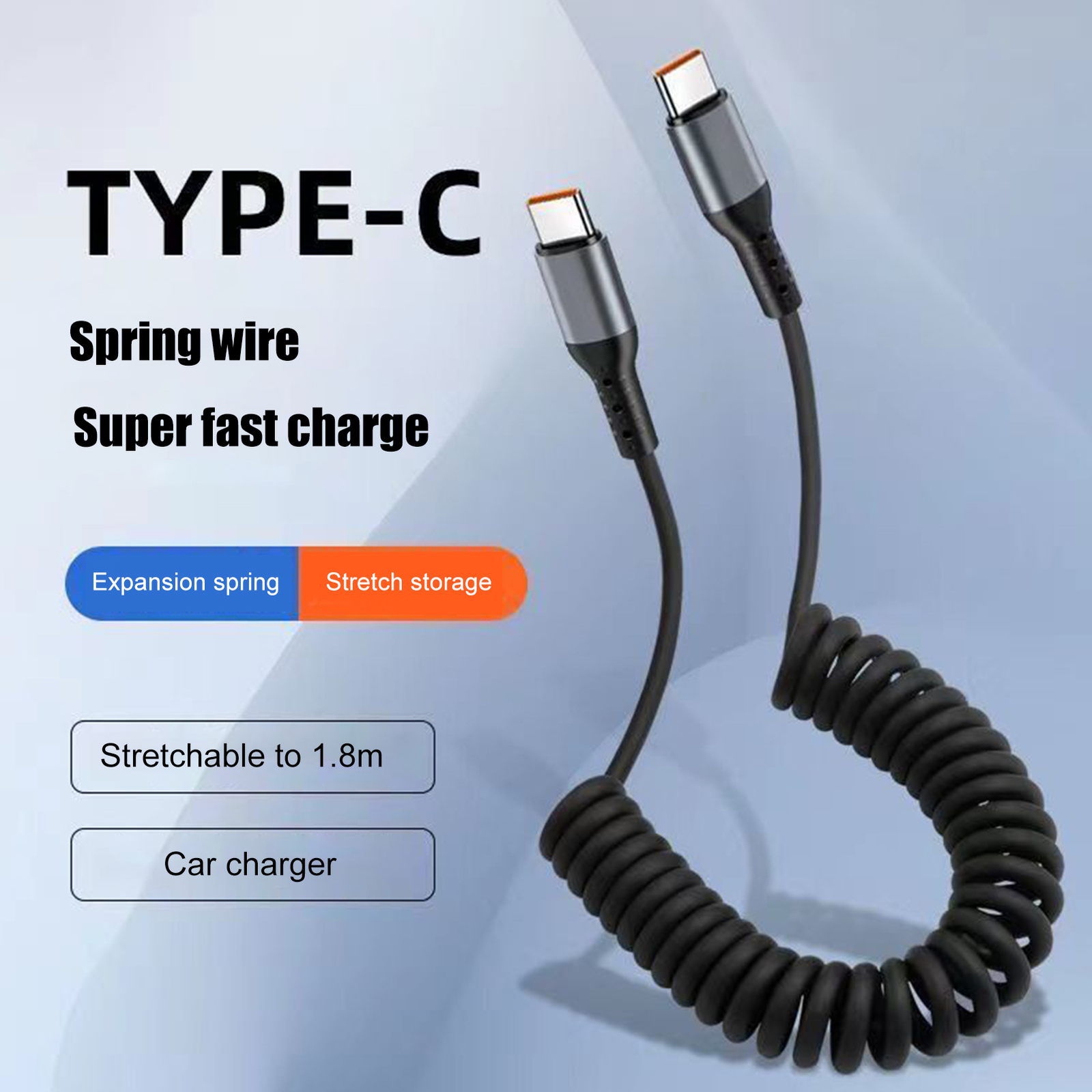 USB C Fast Charging Cable Spiral Type C Charger Fast Charging Coiled ...
