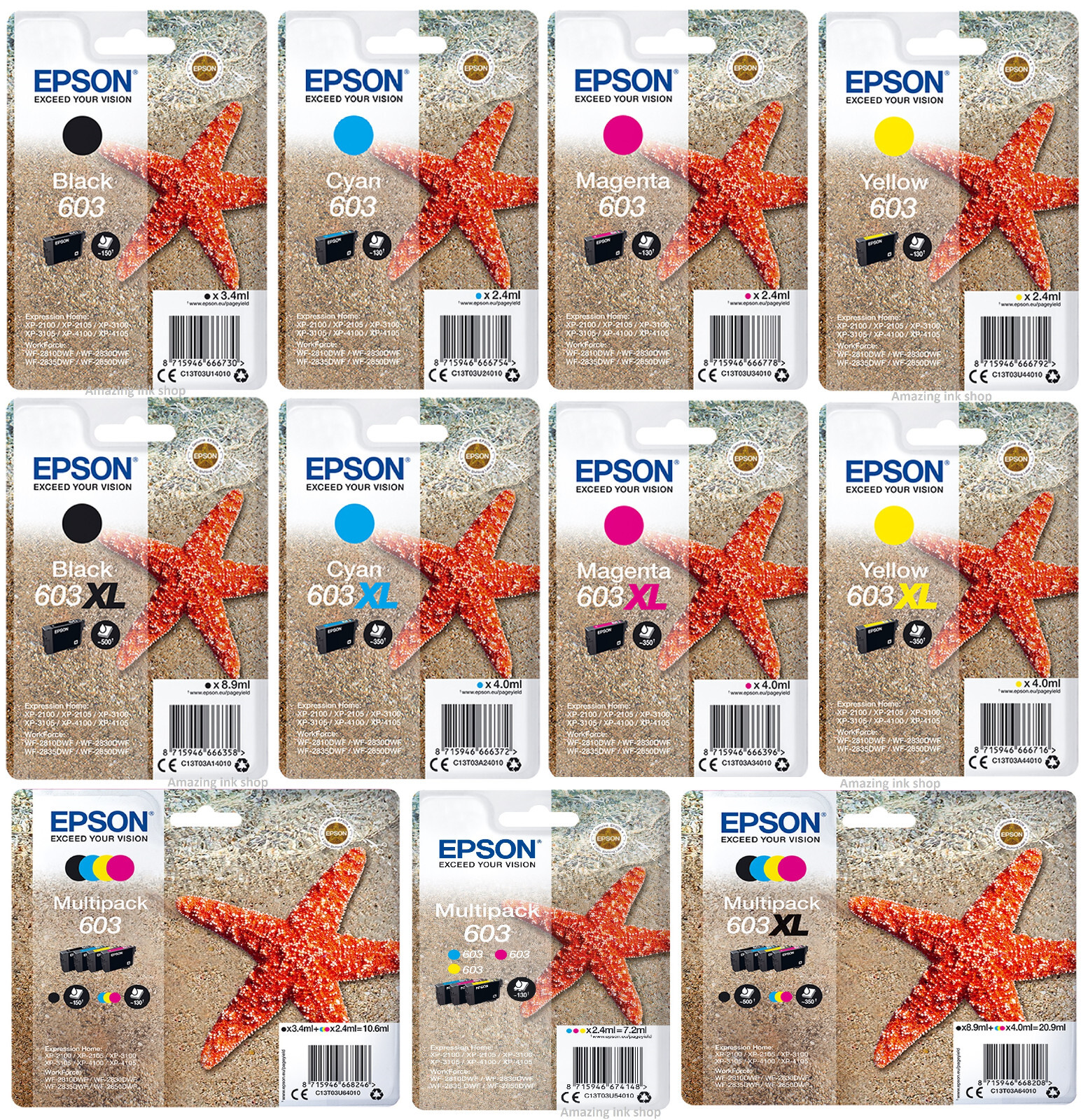 Epson 603, 603XL, Starfish Ink Cartridge XP4100, XP4105, XP4150, XP4155 ...