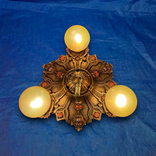 Nice Antique Three Socket Flush Mount Fixture Wow 45A | eBay