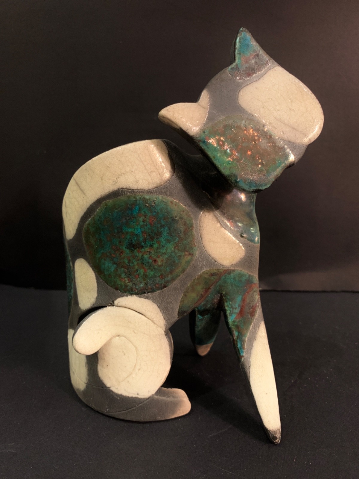 Vintage Mid Century Artist Raku Cat Art Pottery Abstract 6.5” Tall ...