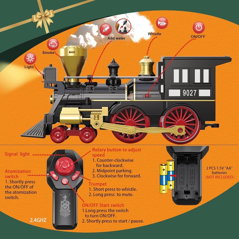 Train Set for Kids Remote Control Train Toys W/Steam Locomotive ...